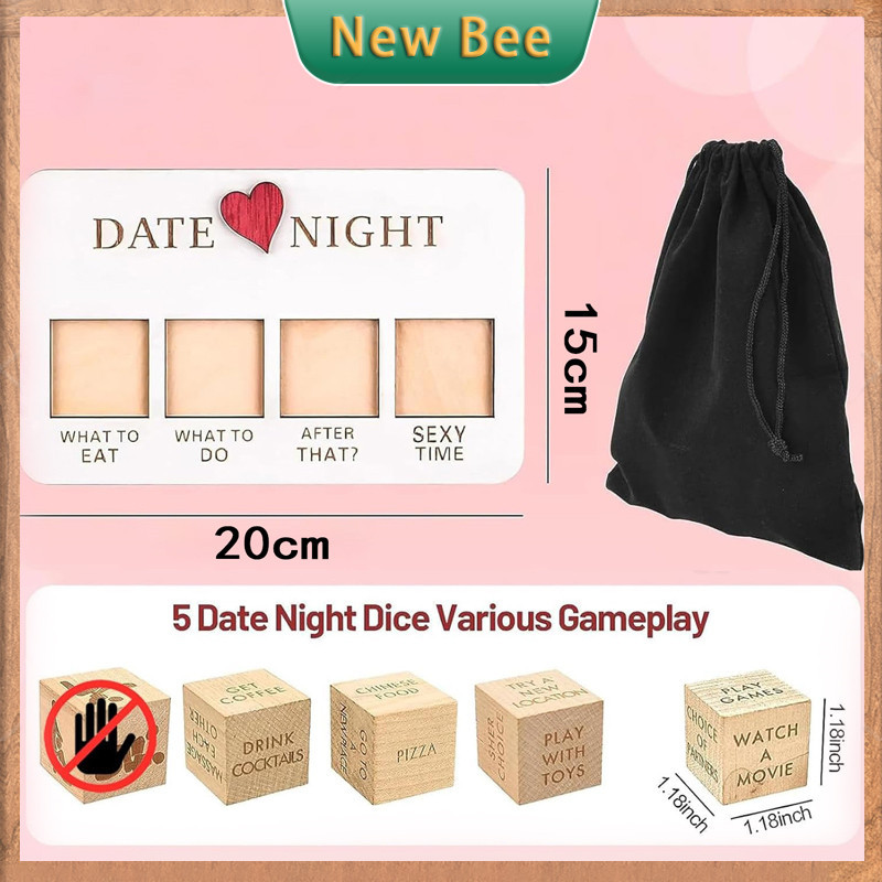 1 Set Date Night Dice Wood Reusable Couple Dice Night Ideas Game Dice ...