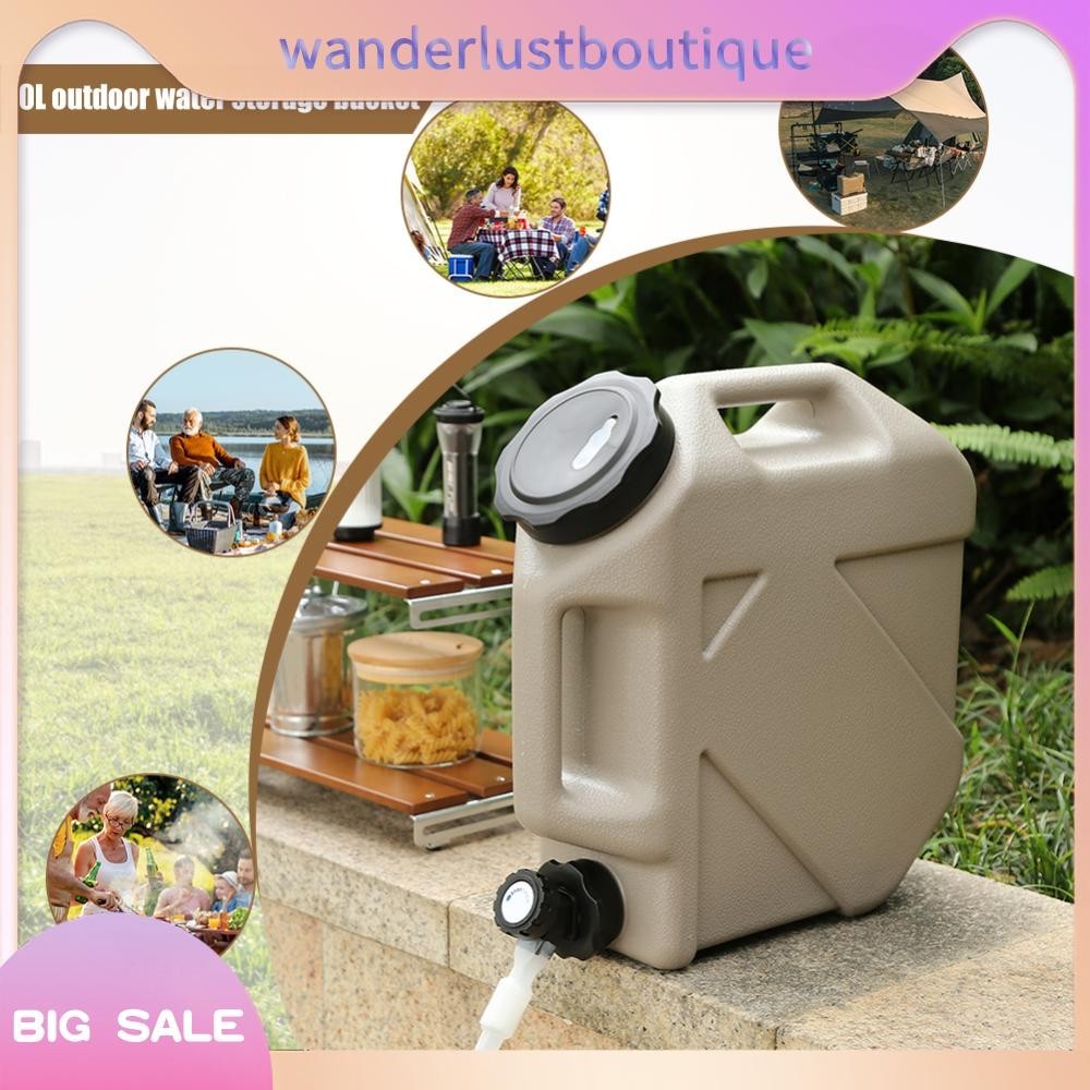 10L Camping Water Bucket Tank Outdoor Water Bin with Faucet (Khaki ...