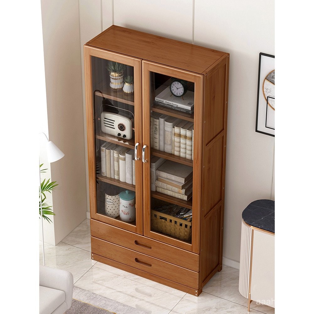Simple Bookshelf Floor Bookcase with Door Dust-Proof Living Room Locker ...