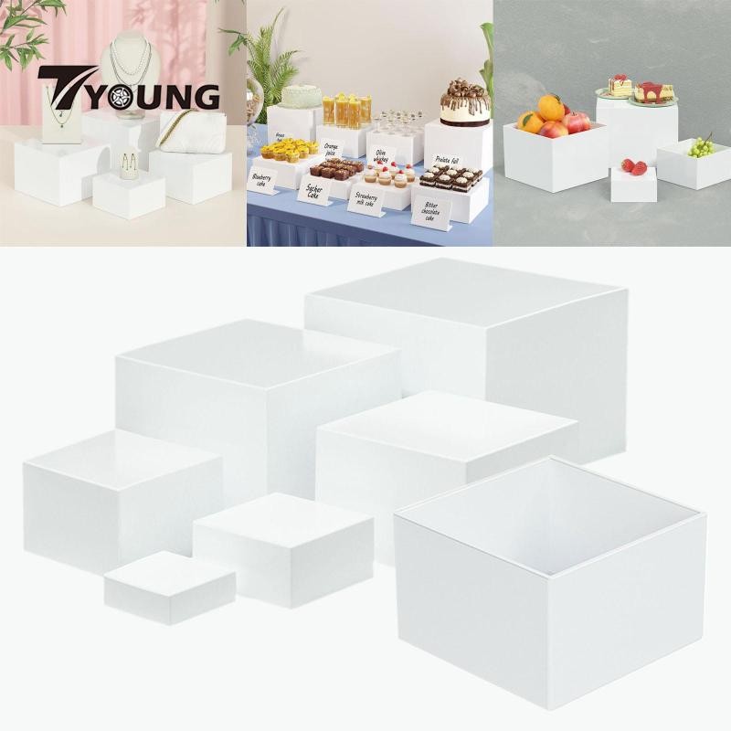 [Available] 7Pcs Acrylic Cube Display Box Riser Food Riser Table Stand 5 Sided Nesting Riser ...