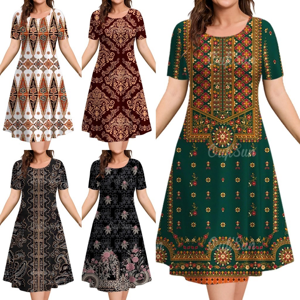 2025 New Year Ethnic Style Retro Round Neck Short-sleeved Dresses for ...