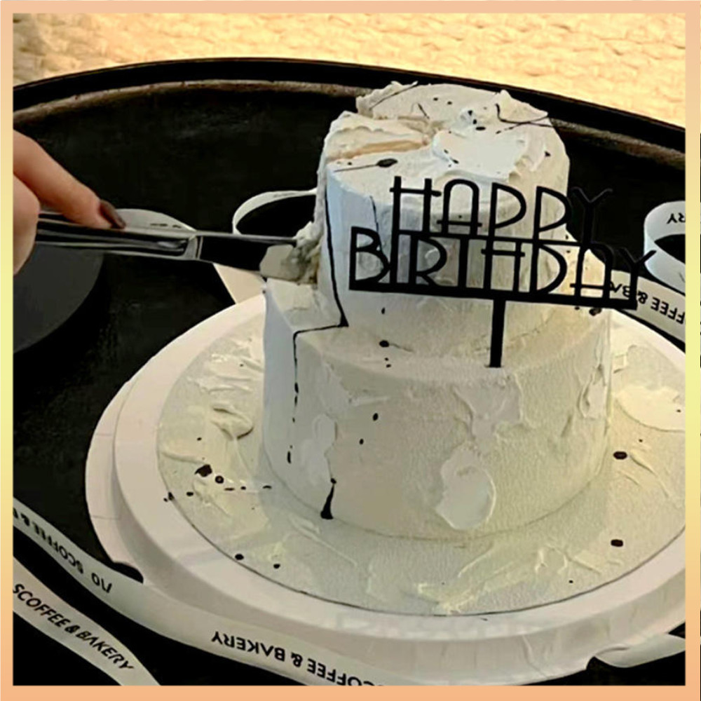 1PCS Happy Birthday Cake Topper Simple Lines Acrylic Gold Silver Black ...