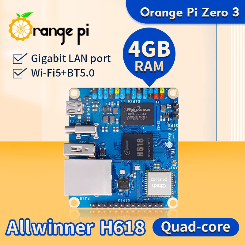 Orange Pi Zero 3 4GB Ram Single Board Computer Allwinner H618 Chip Wifi-BT5.0 LPDDR4 Gigabit ...