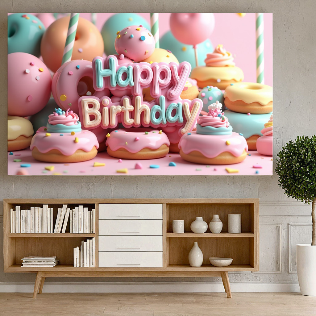 Colorful Donut Themed Happy Birthday Banner Background Backdrop for ...