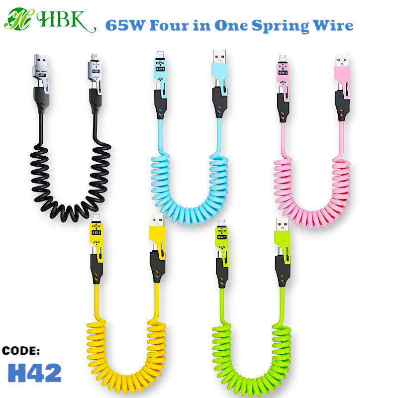 4 in 1 Spring Multi Fast Charging Cable for USB-C to ios, USB to Type-C ...