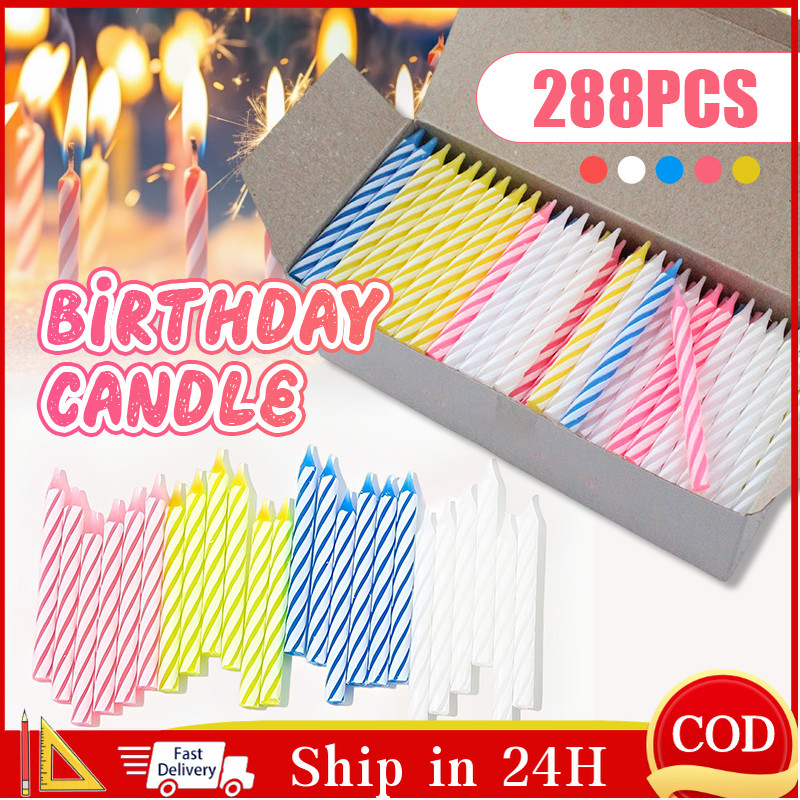 288pcs/box Birthday Candle Multi-color Spiral Candle Assorted Color Set ...