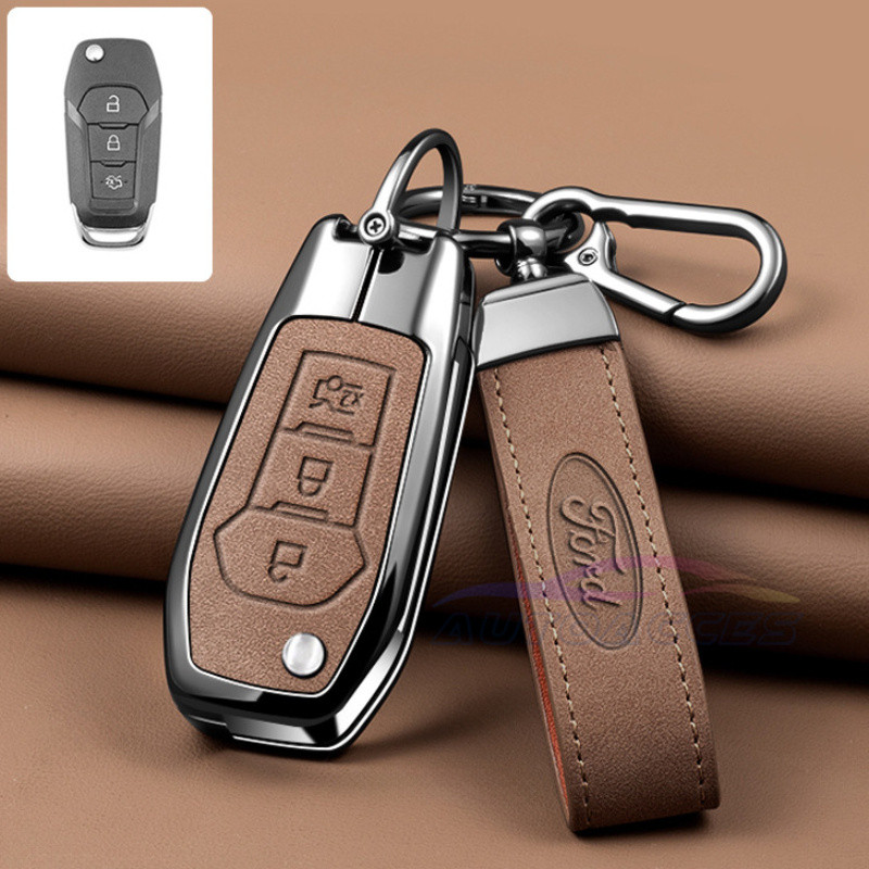 Zinc Alloy Leather Car Key Fob Case Cover Shell Holder For Ford Ranger ...