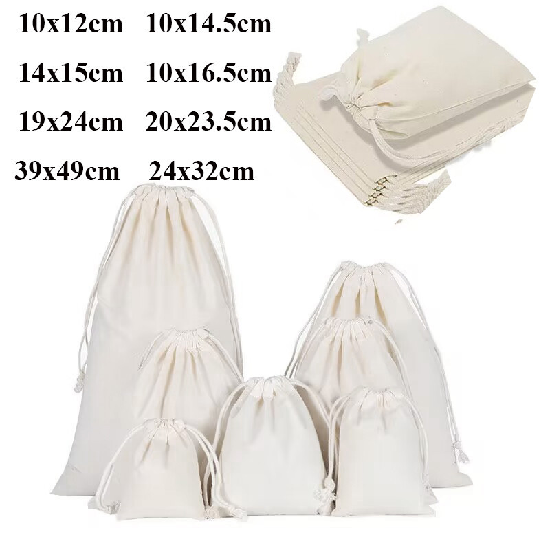 Natural Cotton Drawstring Storage Bags Christms Wedding Gift DIY Plain ...