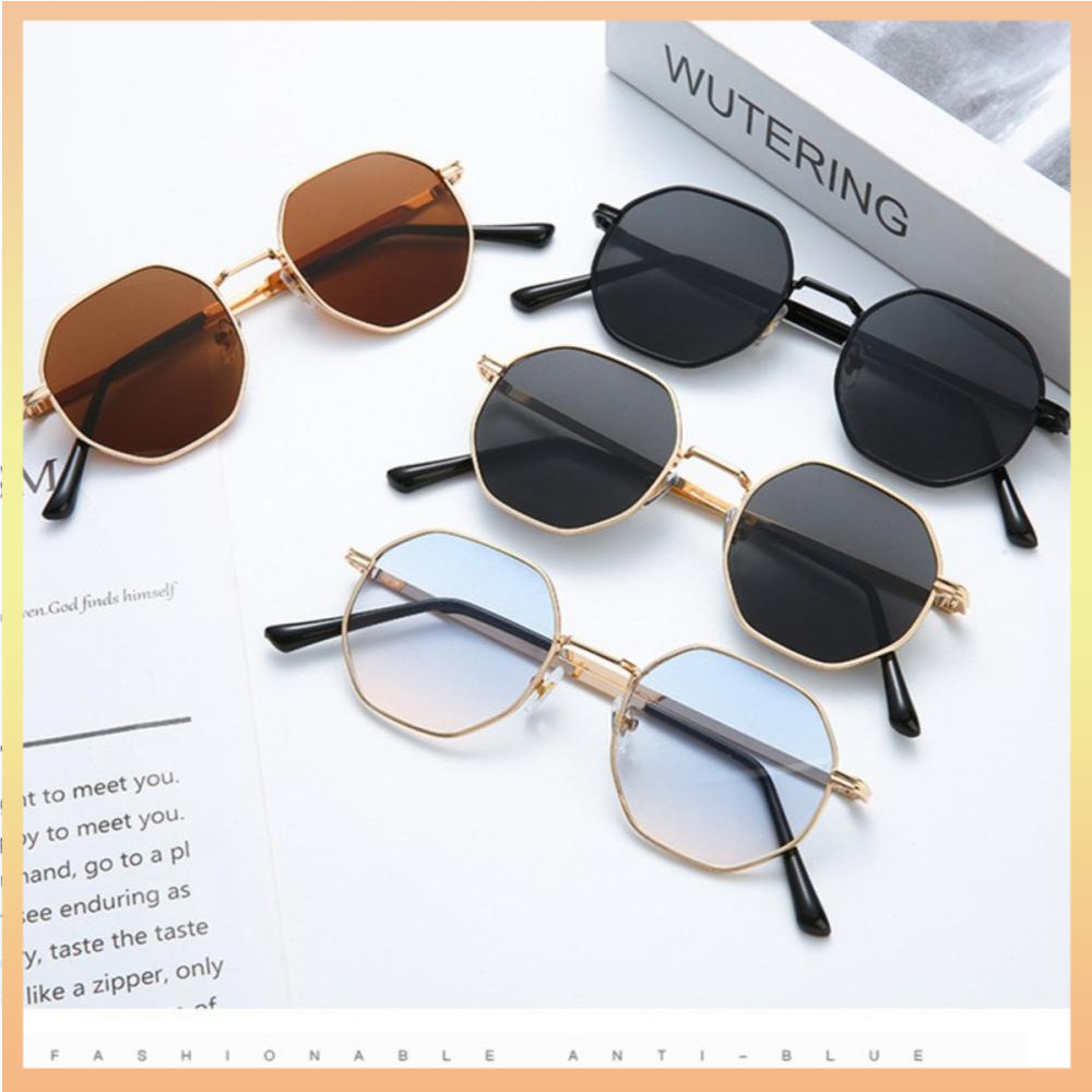 Fashion Polygon Frame Metal Sunglasses Women Men Vintage Octagon Luxury ...