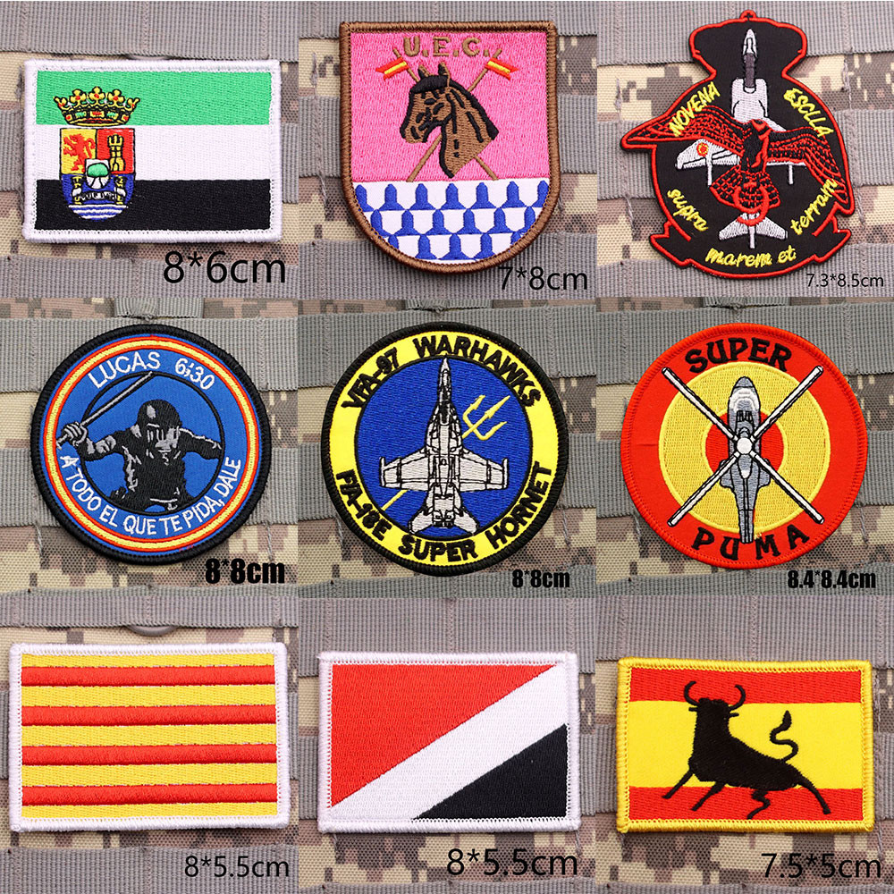 【Customized 】AQ Embroidered Spanish flag morale badge 3D Velcro Patch ...