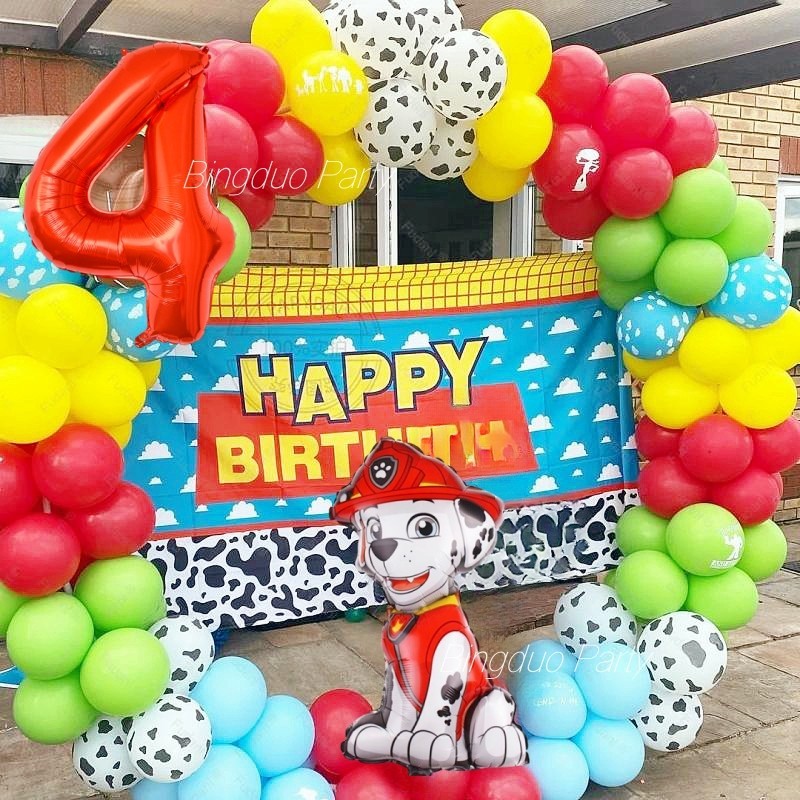 Paw Patrol Marshall Theme Balloon Garland Kit Bone Paw Red Number Foil ...