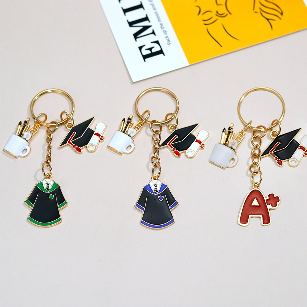 Graduation Gown Cap Keychain Enamel Brush Pot A+good Luck Keyring ...