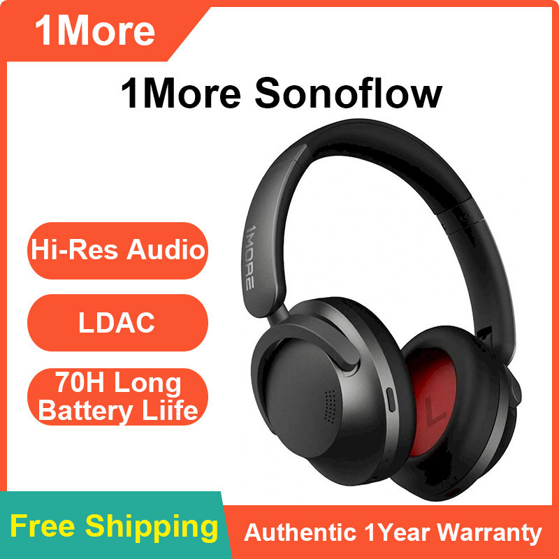 Original 1MORE SonoFlow Overhead Full size Headphones, Hi-Res LDAC AAC, ANC 12 Music EQ, 70H ...