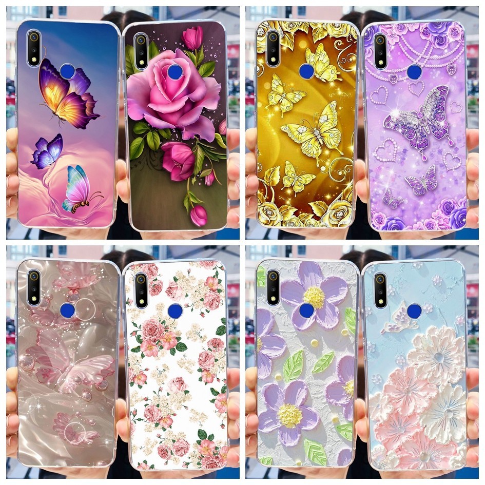 For Realme 3 Pro Case RMX1851 Popular Flower Butterfly Shockproof ...
