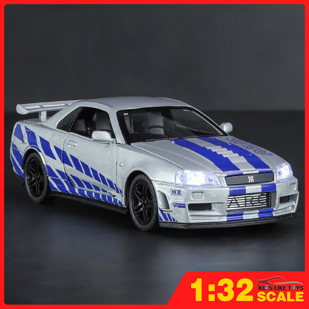 KLT 1:32 Nissan GTR R34 Metal Alloy Toys Car Model Diecast Vehicle For ...