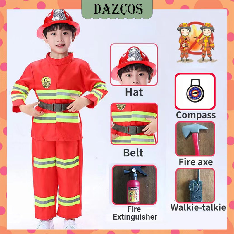 8pcs Kid boy Girl Fireman Costume Fire Fighter Costume Halloween ...