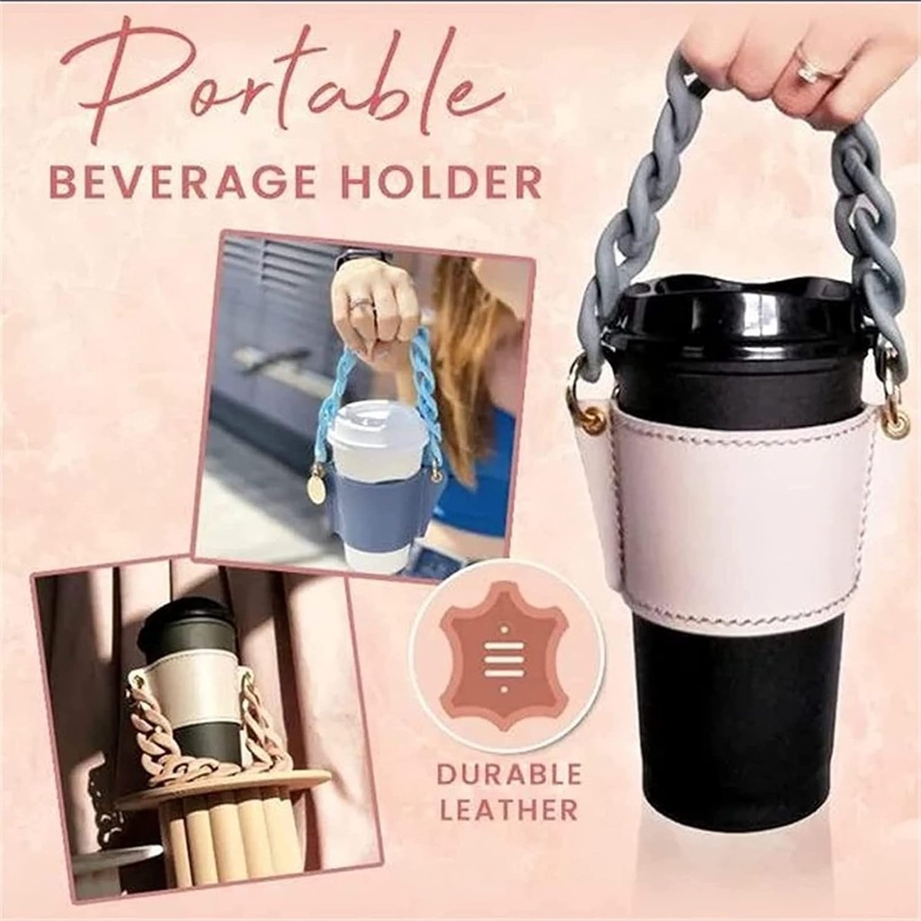 Luxury Leather Drinks Handled Sleeve Holder Reusable Travel Coffee Cup ...