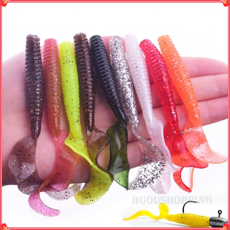 8cm 4.5g 20Pcs Large Curly Tail Lure Bait Fishy Smell Salt Soft Worm ...