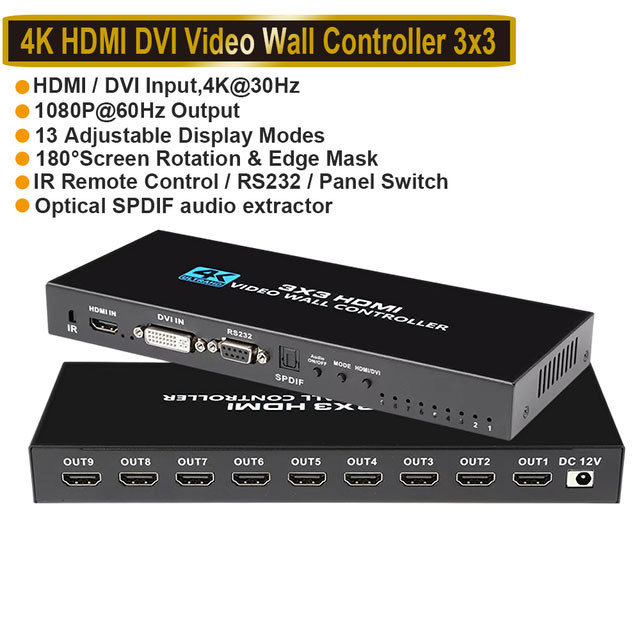 4K HDMI Video wall controller 3x3 HDMI DVI Video wall Processor 1X2 1X4 ...