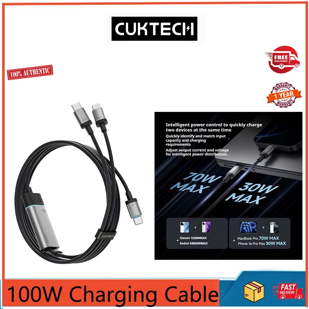 CUKTECH C2C515 2-in-1 TYPE-C Data Cable 100W Super Fast Charging Cable | Shopee Philippines