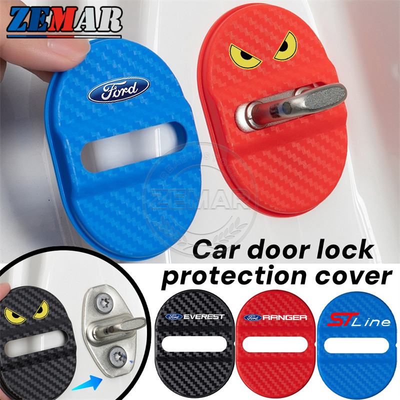 4Pcs Ford Car Door Lock Protection Cover Carbon Fiber Texture Door Lock ...