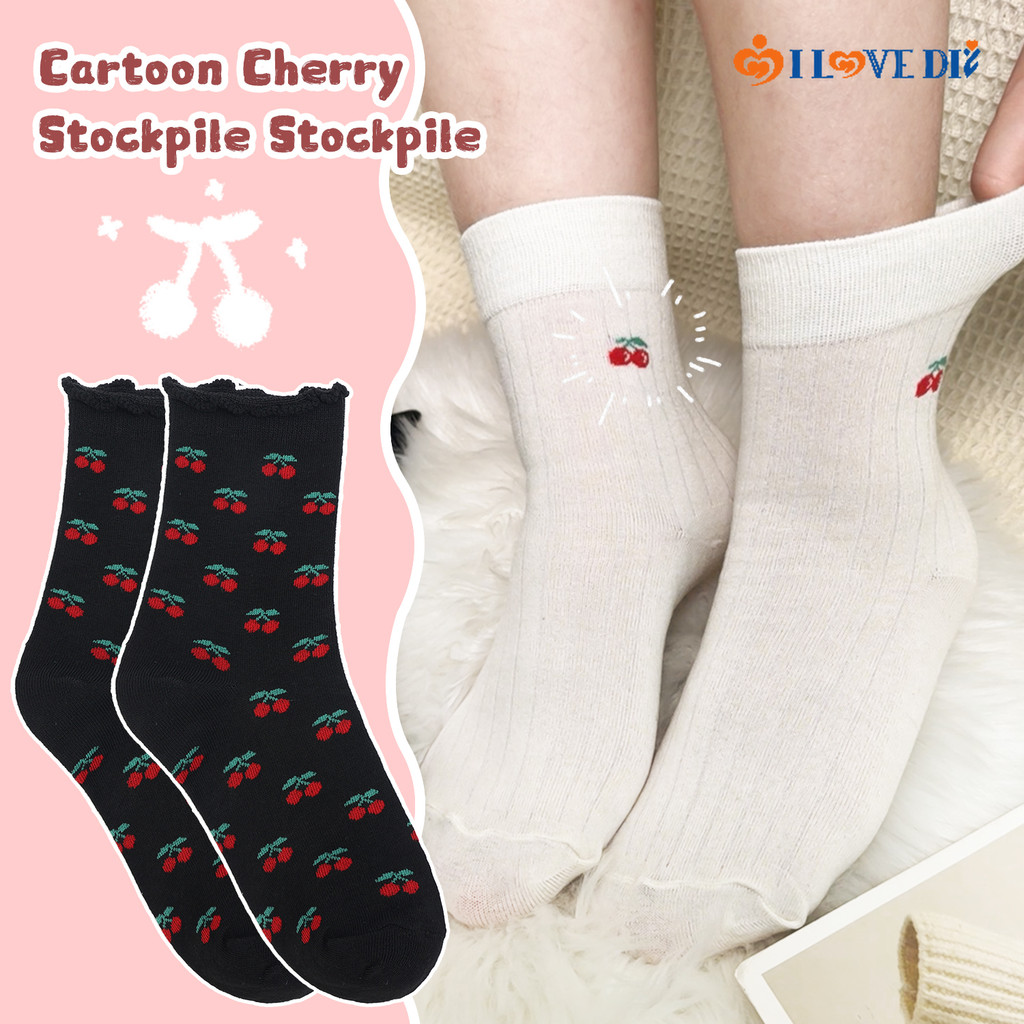 1/4Pairs Breathable Cherry Print Mid-tube Socks - Japanese Harajuku ...