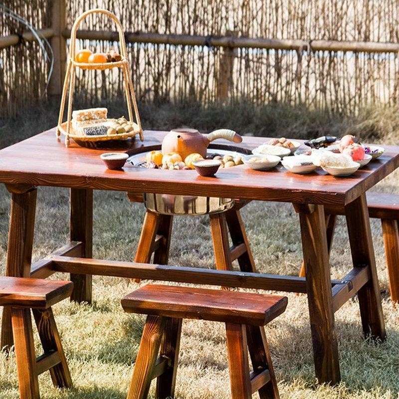 Outdoor Patio BBQ Table Solid Wood Grill Table Tea Brewing Table Home ...