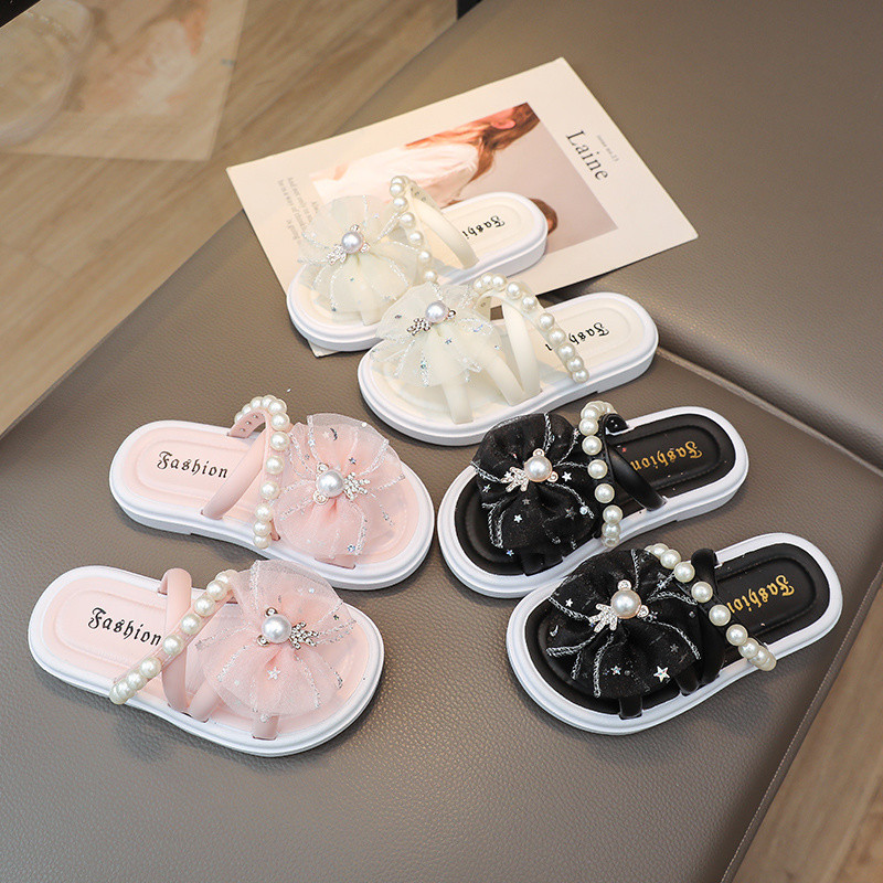 Korea Pearl Bow bear Girl Princess slippers sandals | Shopee Philippines