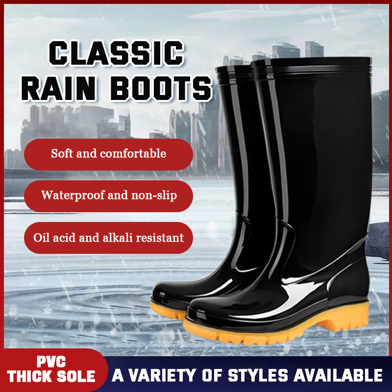 Philippine Monsoon Rain Boots Black High Tube Flood Survival Shoes Size ...