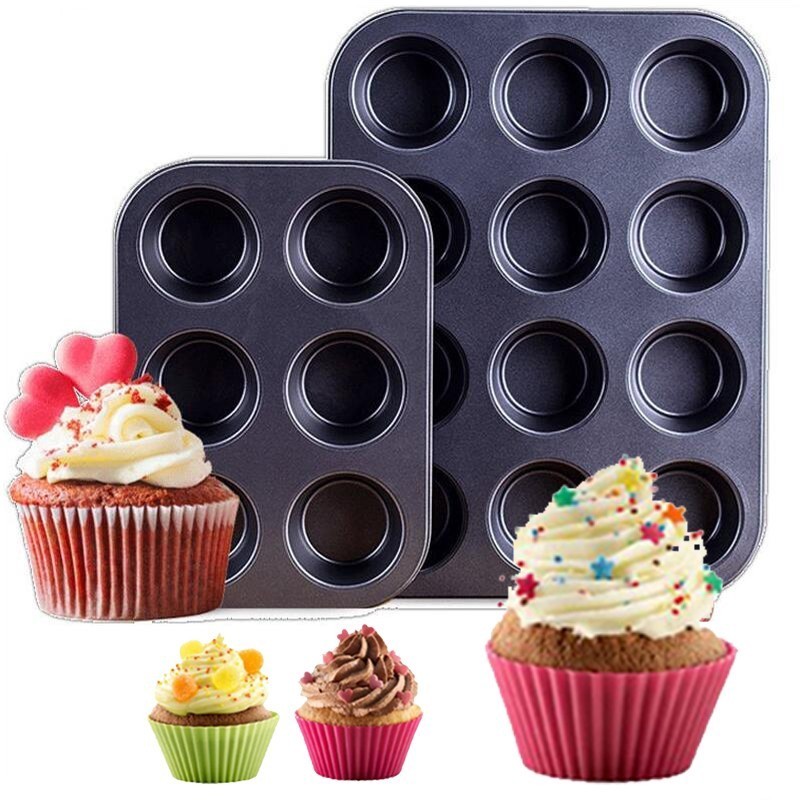 6/12Holes Square Cupcake Pan Mini Muffin Pan Tray Cupcake Mold Carbon ...