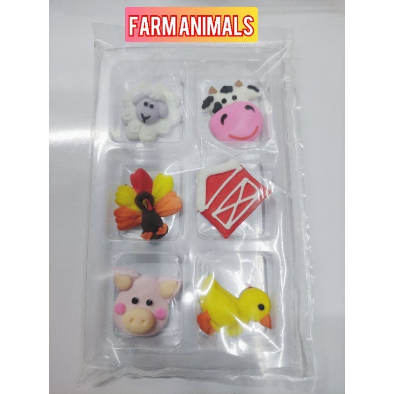 Farm animals 2D characters edible royal icing sugar flowers edible ...
