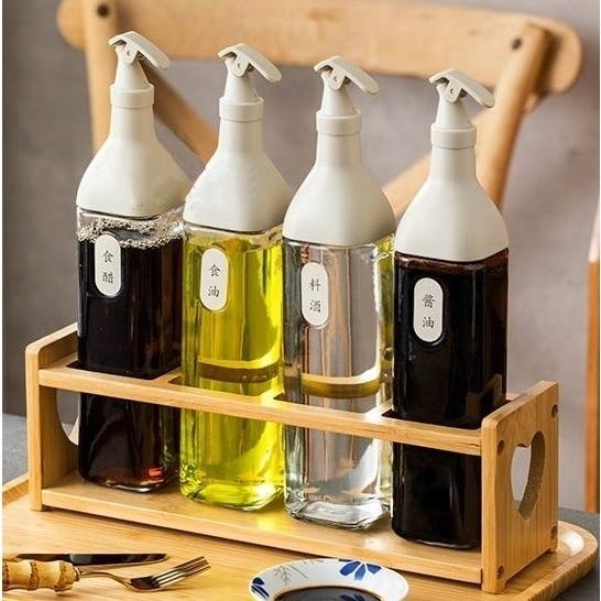500ml Glass Oil Bottle Set with Rack Leak-Proof Seasoning Oil Pot Soy ...