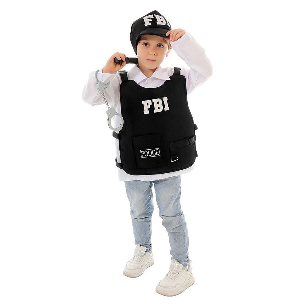 Kids FBI Police Cosplay Bulletproof Vest Hat Baton Handcuffs Fancy ...