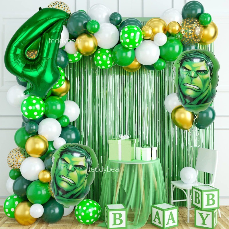 The Avengers Theme Balloon Chain Set Hulk Superhero Green Number ...