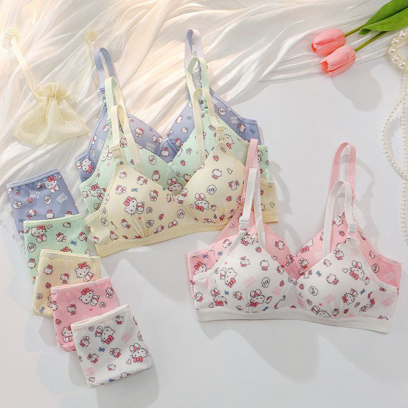 Hello Kitty Girl Bra Set Cute Cat No Steel Rim Underwear Girl for ...