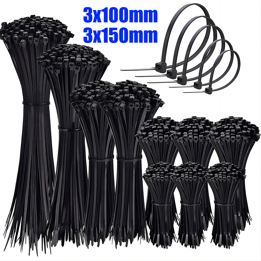 Nylon Cable Ties / Adjustable Self-locking Cord Ties Straps / Reusable Black White Fastening ...
