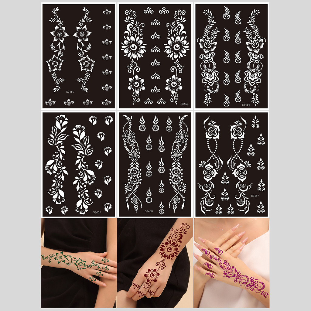 Hollow Drawing Henna Template for Hand Henna Tattoo Stencil Flower ...