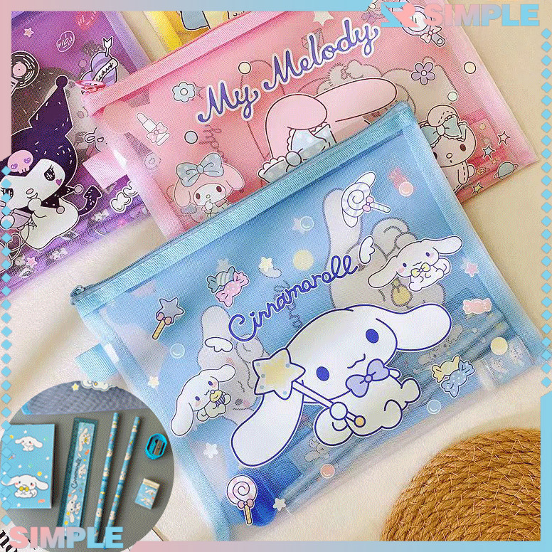 Sanrio 5 Piece Stationery Set Pencil Ruler Eraser Set Mesh Zipper Bag ...