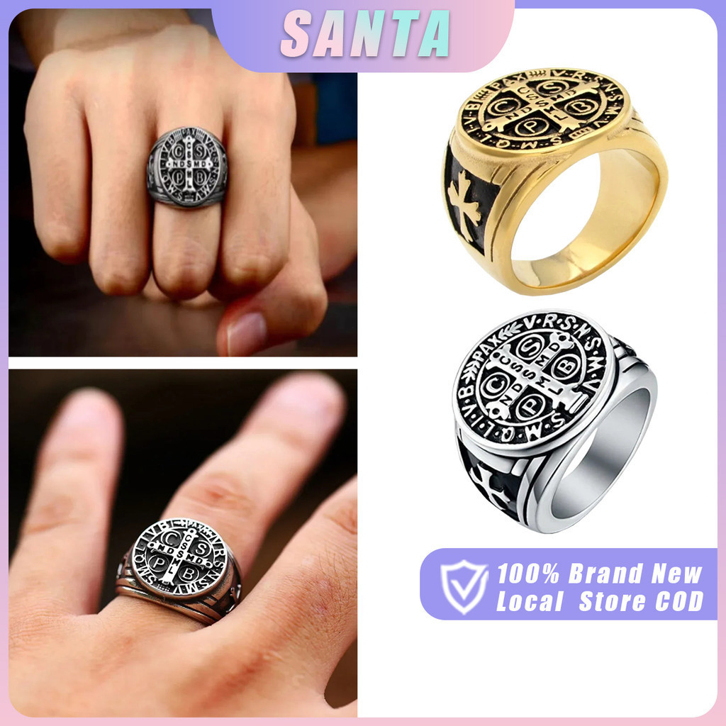 Catholic Patron Saint Benedict Of Nursia Holy Medal Jesus Ring 7-10 ...