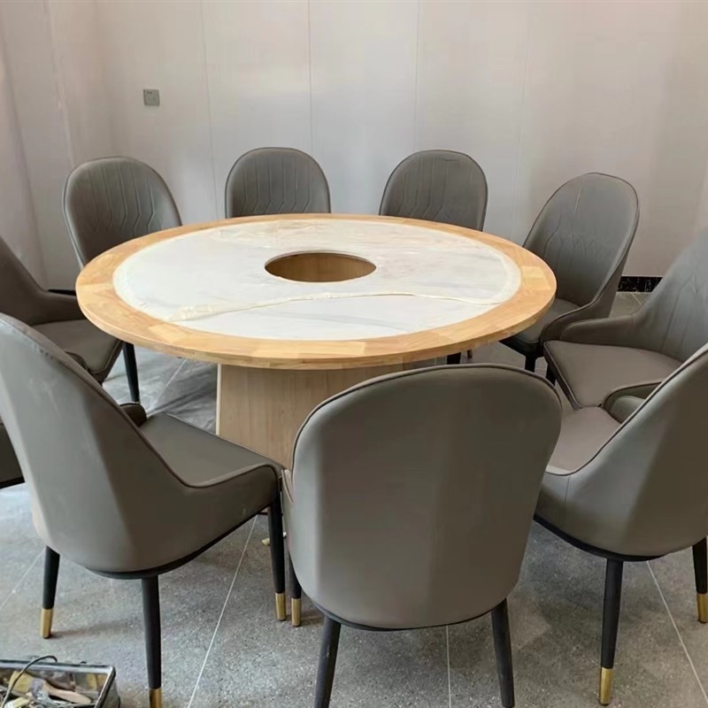 Solid Wood Rock Slab Marble Hot Pot Dining Table and Chair Set BBQ ...