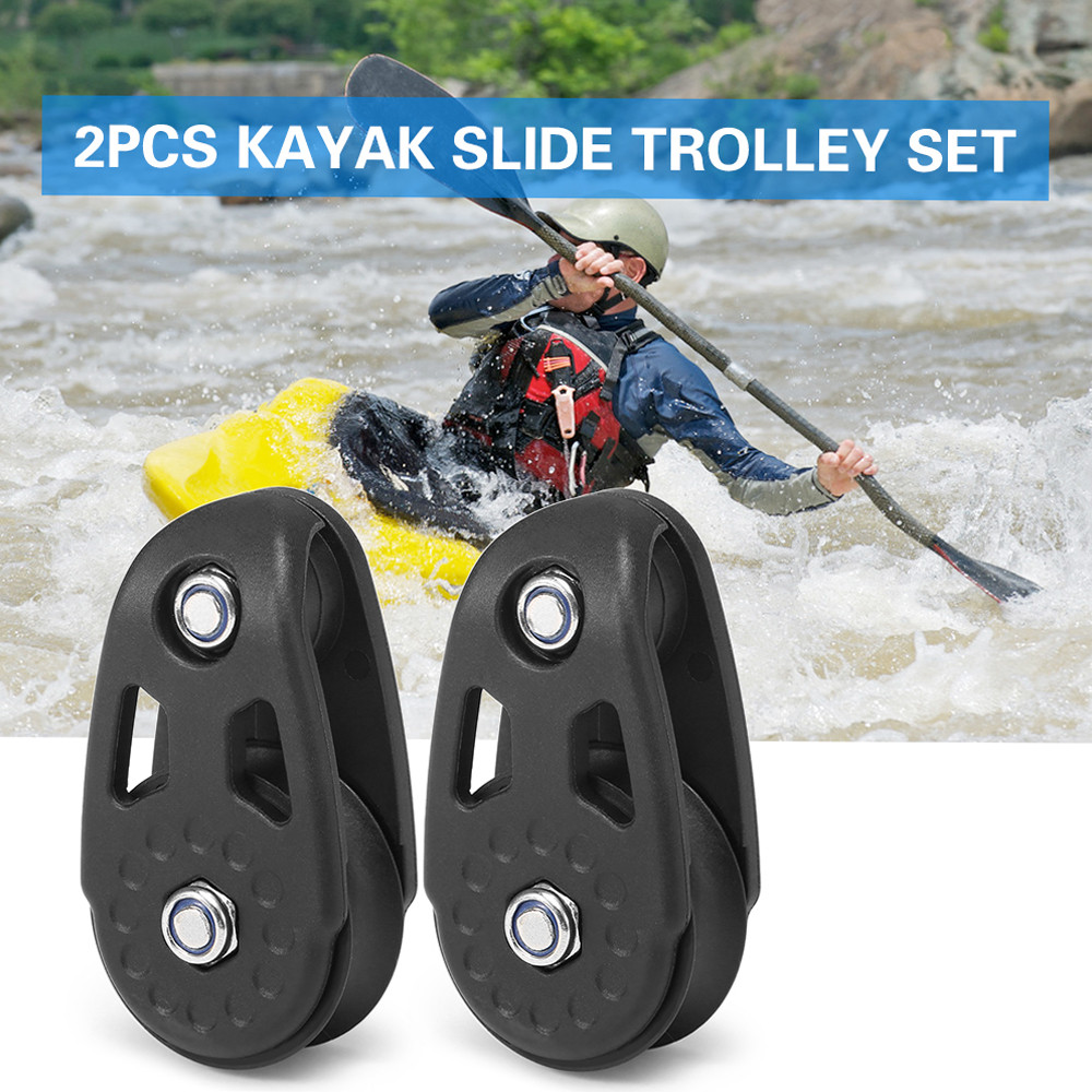 2 PCS Kayak Slide Rail Anchor Trolley Kit Pulley Blocks for Canoe Boat ...
