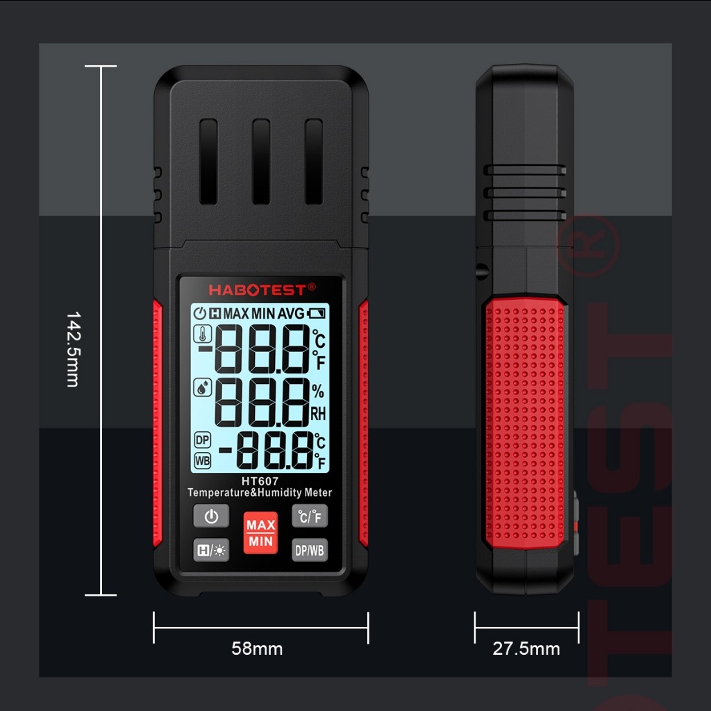 HT607 Handheld Temperature & Humidity Meter, Moisture Meter Thermo ...