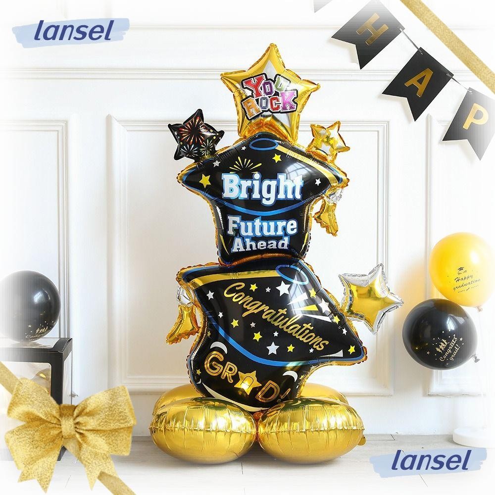 LANSEL Graduation Balloon, Black Gold Large GRAD Foil Balloon, Standing ...