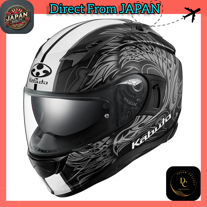 OGK KABUTO KAMUI3 ACROBAT Full Face Motorcycle Helmet - Flat Black and White (Sizes: M, L, XL ...