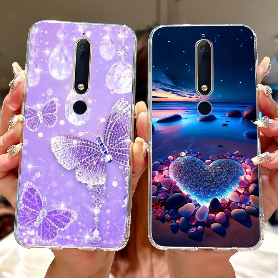 Transparent Cover For Nokia 6 2018 Case Cute Love Heart Cat Tiger ...