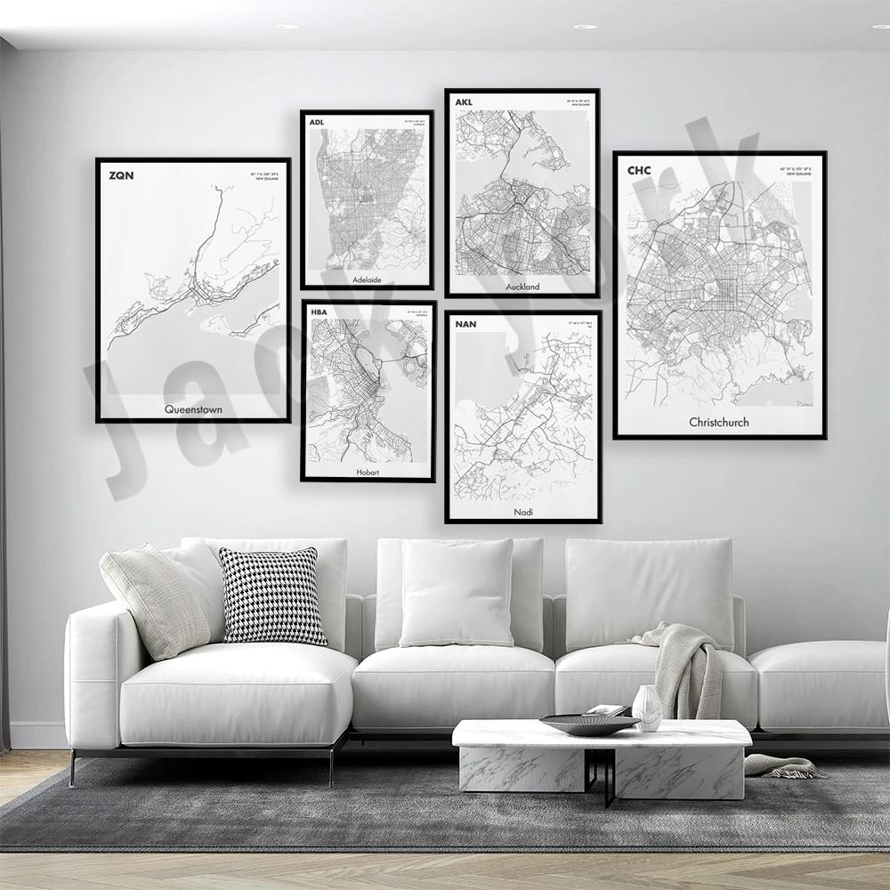 World City Map Poster Queenstown Christchurch Auckland Nadi Adelaide ...