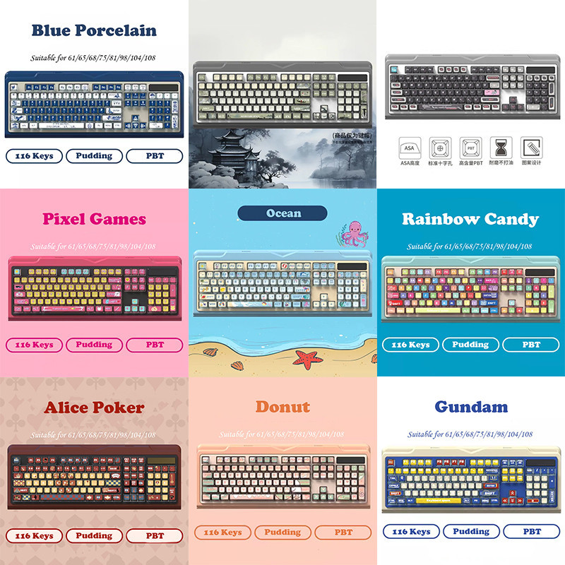 Pudding Keycap Collection ASA Profile PBT Four-sided Light Transmission ...