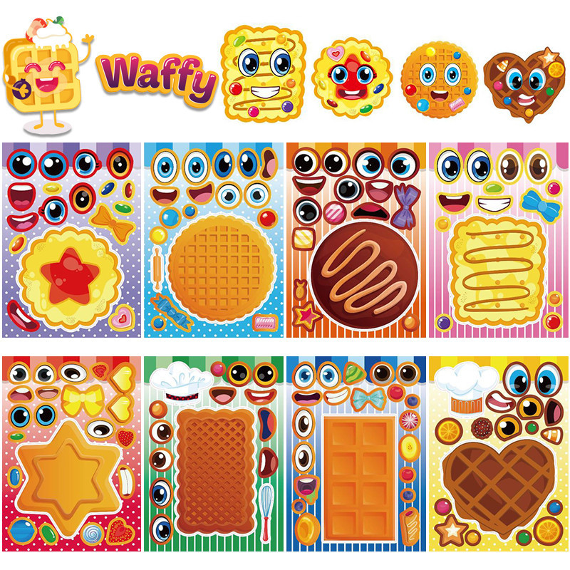 Cute Cartoon Waffle Dessert Ice Cream Theme Puzzle Stickers for ...