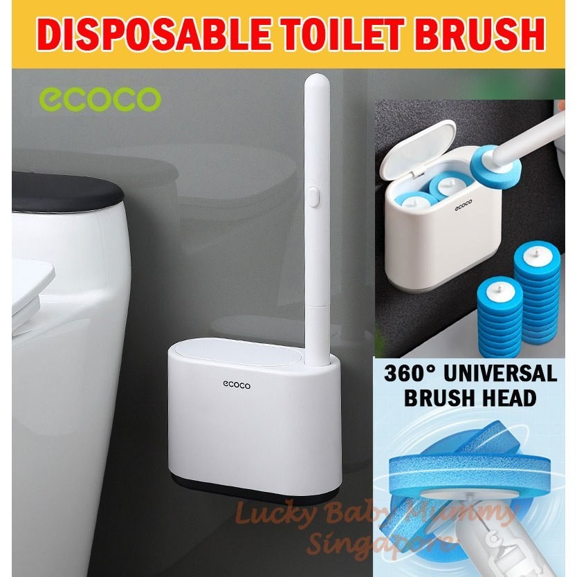Ecoco Disposable Toilet Brush With Holder Wall Mounted Hanging Bathroom ...