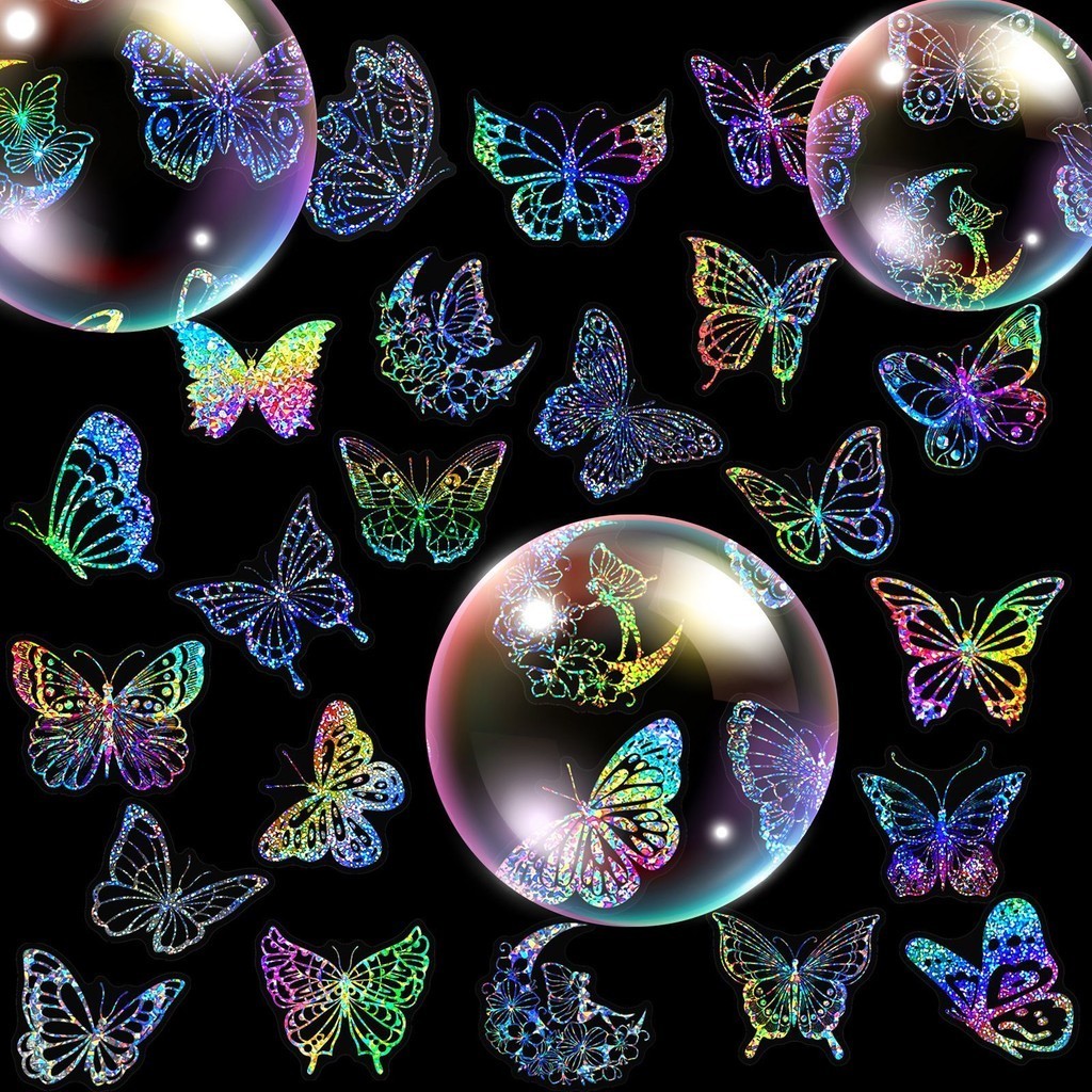 Transparent Butterfly Laser Stickers Holographic Stickers Laser Flash ...